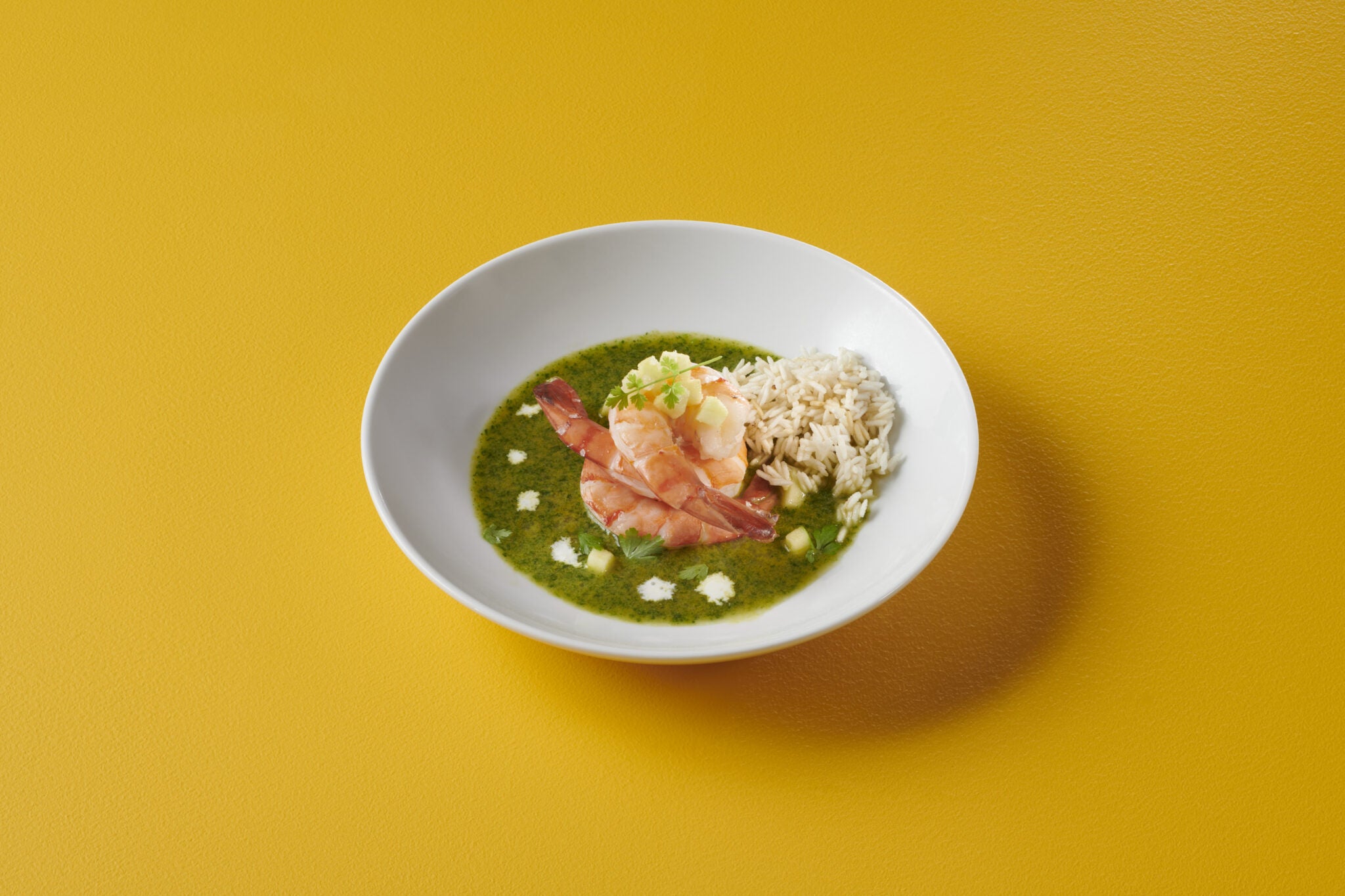 Poached Shrimp with Green Curry & Apple-Yuzu Kosho | Gordon Food Service